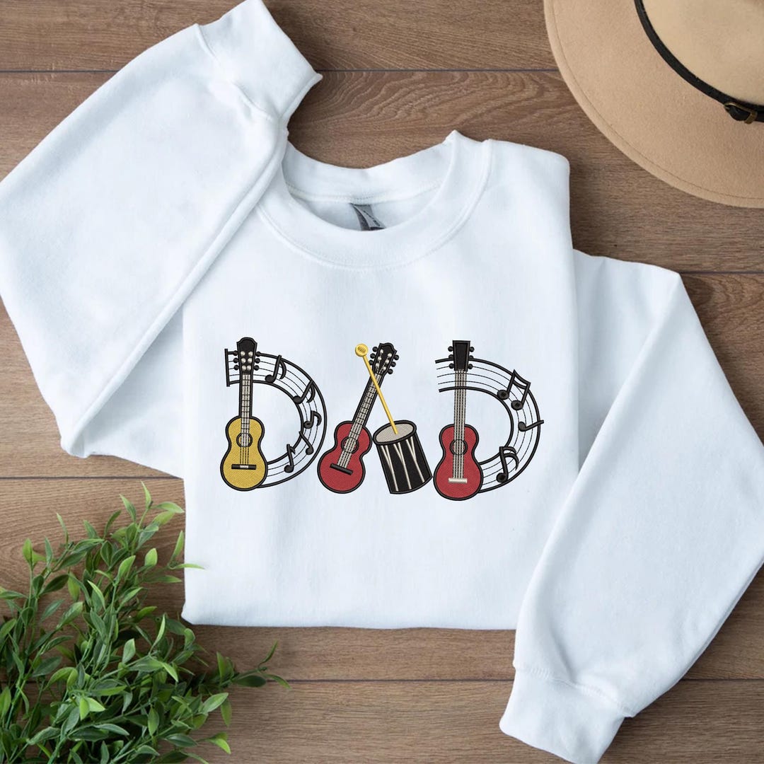 Dad Music Embroidery Design, Guitar Drum Musical Letters Stitch Pattern ...