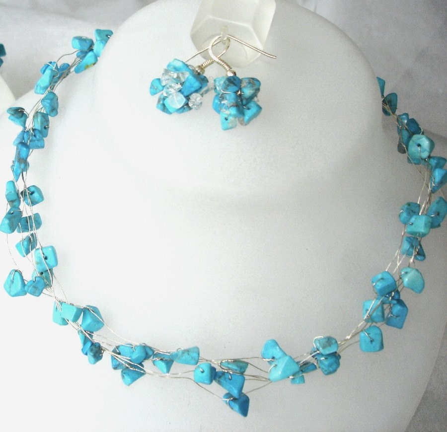 Turquoise Blue Necklace and Earrings Bridesmaid Jewelry Set | Etsy