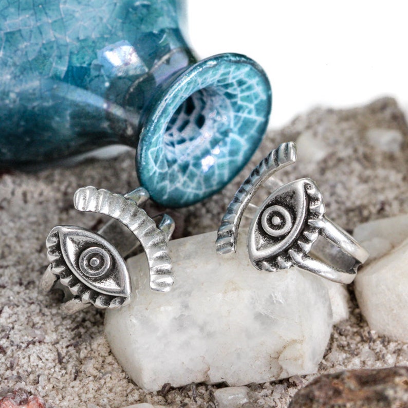 Silver Evil Eye Protection Ring Bohemian Ethnic Ring Unique - Etsy