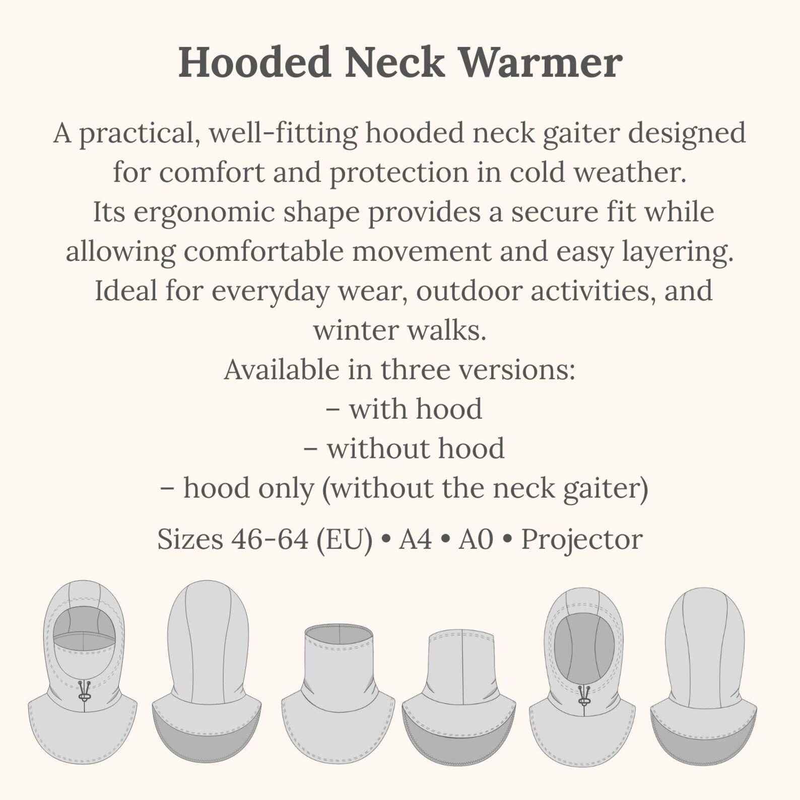 Hooded Neck Warmer PDF Pattern, 3-in-1 Hood & Gaiter, Sizes 46-64, A4 ...