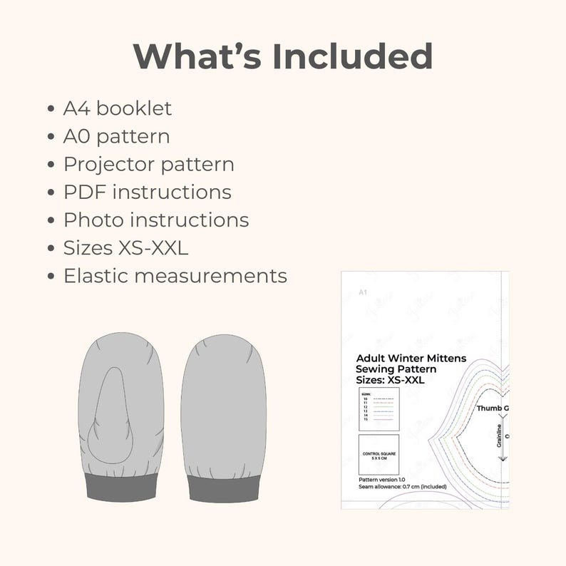 Adult Winter Mittens Sewing Pattern – Easy Lined Mittens PDF | XS–XXL ...