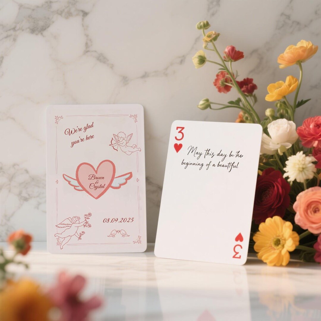 Custom Wedding Guest Book Cards| Personalized Cupid Playing Cards ...