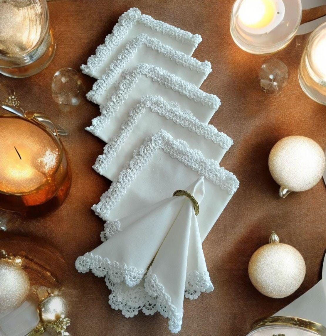 Elegant Black White Gold Crochet Doily Set – Handmade Mandala Placemats ...