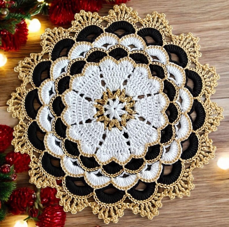 Elegant Wedding Table Decor Handmade European Black White Gold Crochet ...