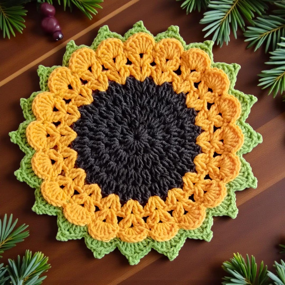 Handmade Sunflower Crochet Doily Set With Lace Napkin – Rustic ...