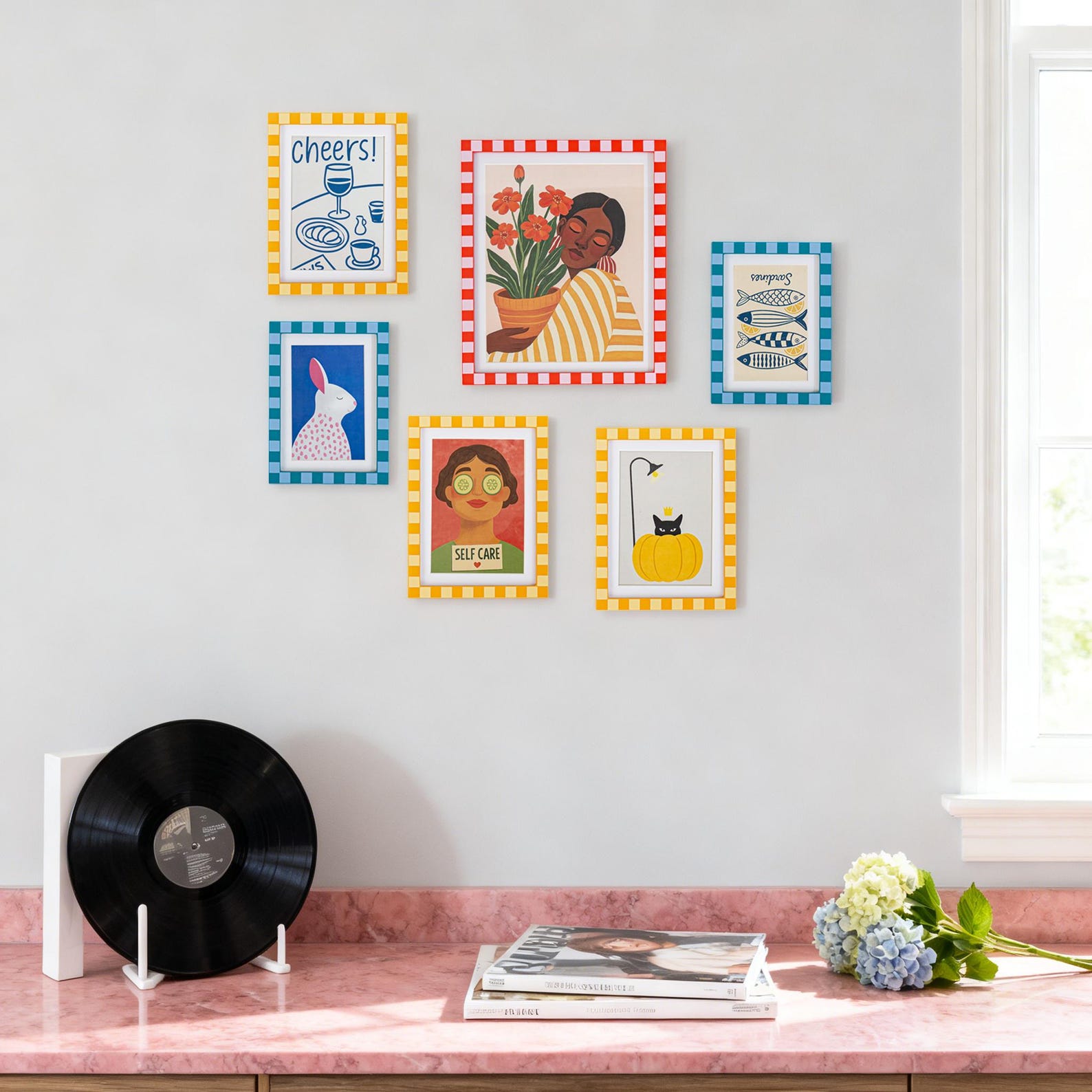 Colorful Gingham Border Picture Frame Set, Dual Tabletop | Wall Mount ...
