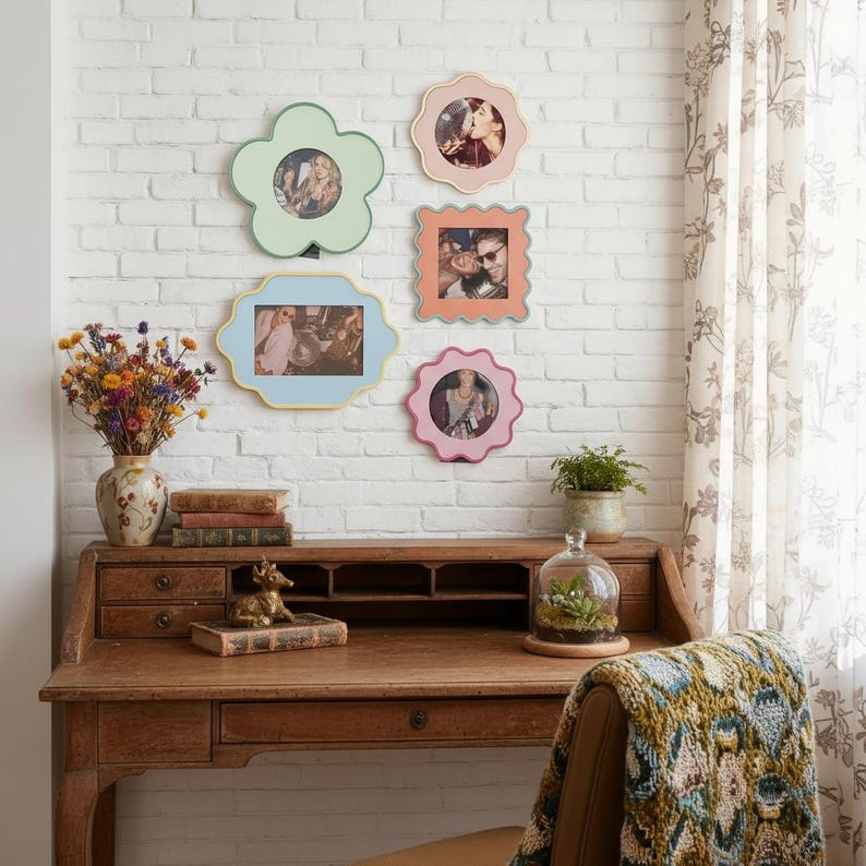 Irregular Picture Frame Set (4x4/4x6) Wooden Dual-tone Rounded-corner ...