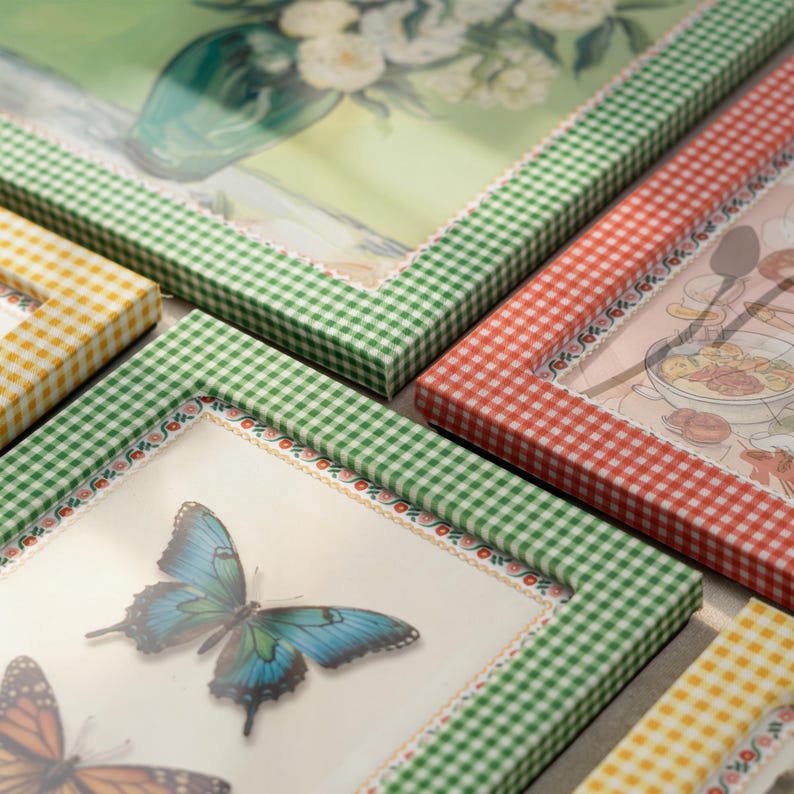 Retro Gingham Gallery Wall Photo Frame Set With Cute Mix & Match Decor ...
