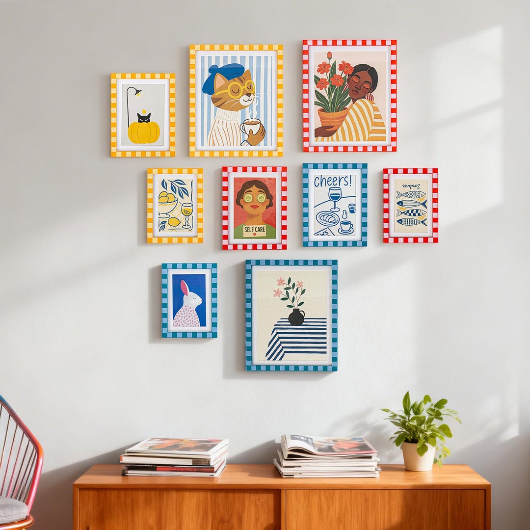 Colorful Gingham Border Picture Frame Gallery Wall Frame Set Dual ...