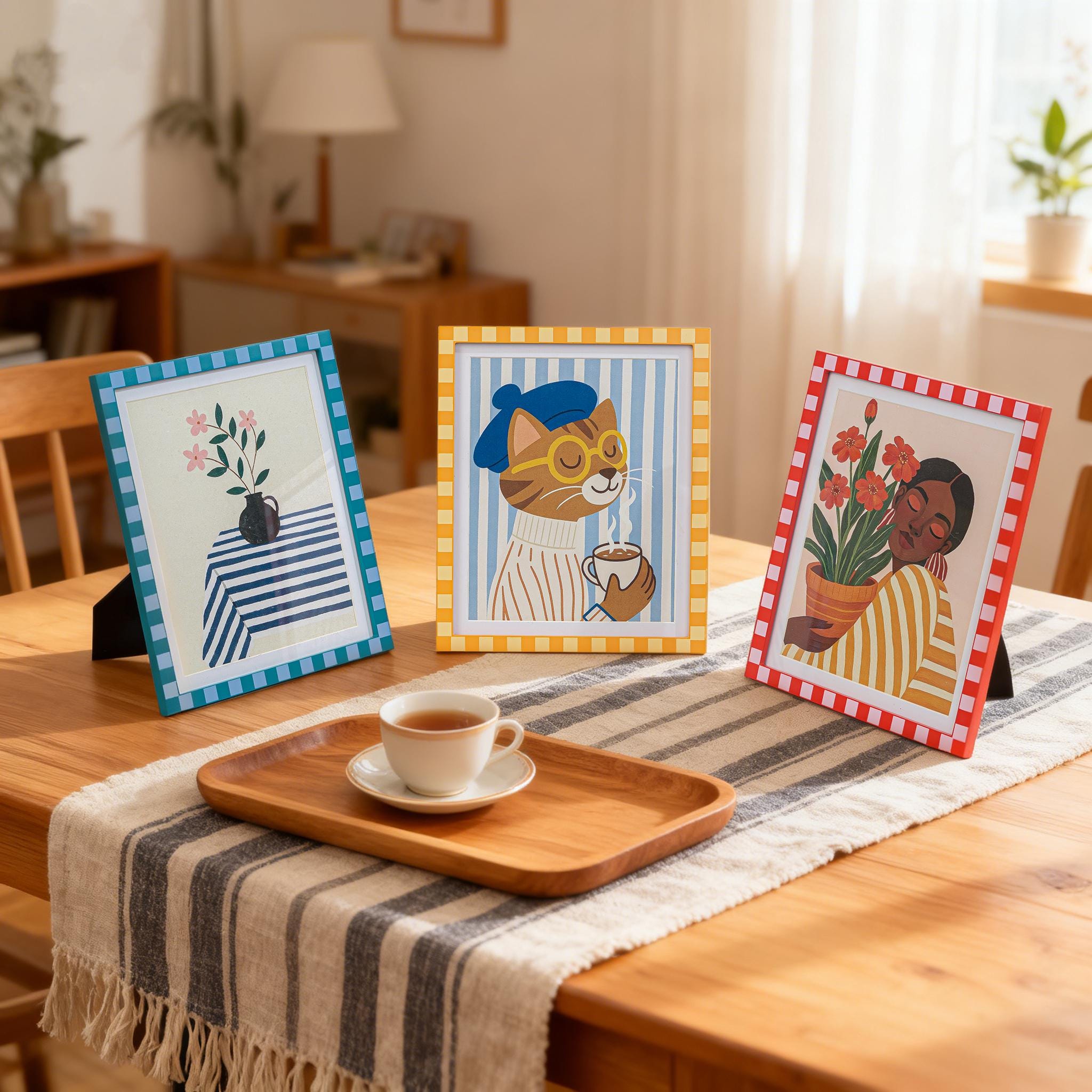 Colorful Gingham Border Picture Frame Set, Dual Tabletop | Wall Mount ...