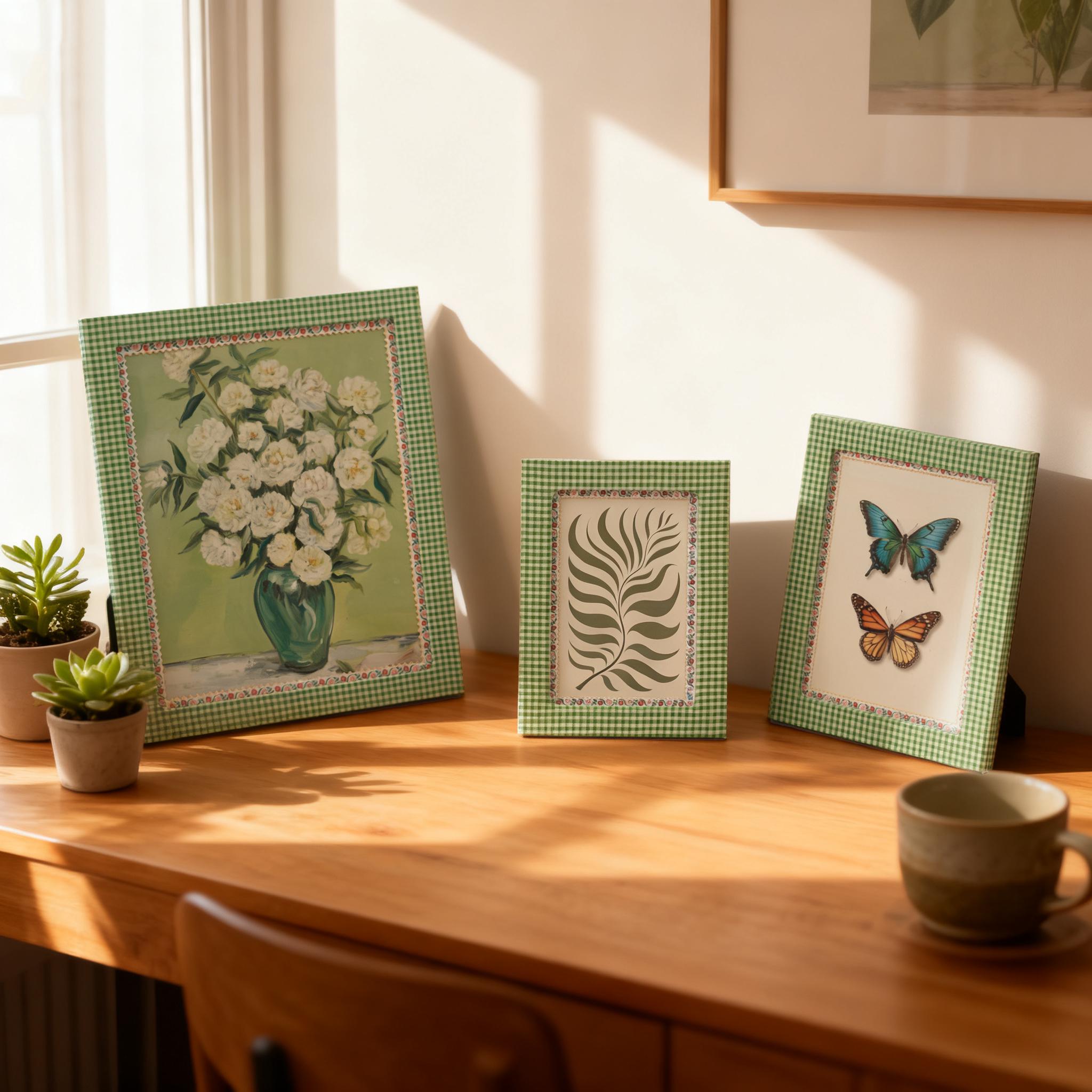Retro Gingham Gallery Wall Photo Frame Set With Cute Mix & Match Decor ...