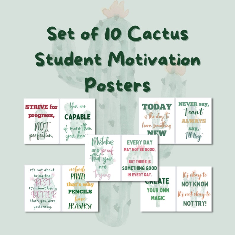 Cactus Student Motivation Posters Teacher Digital Prints Back to School ...