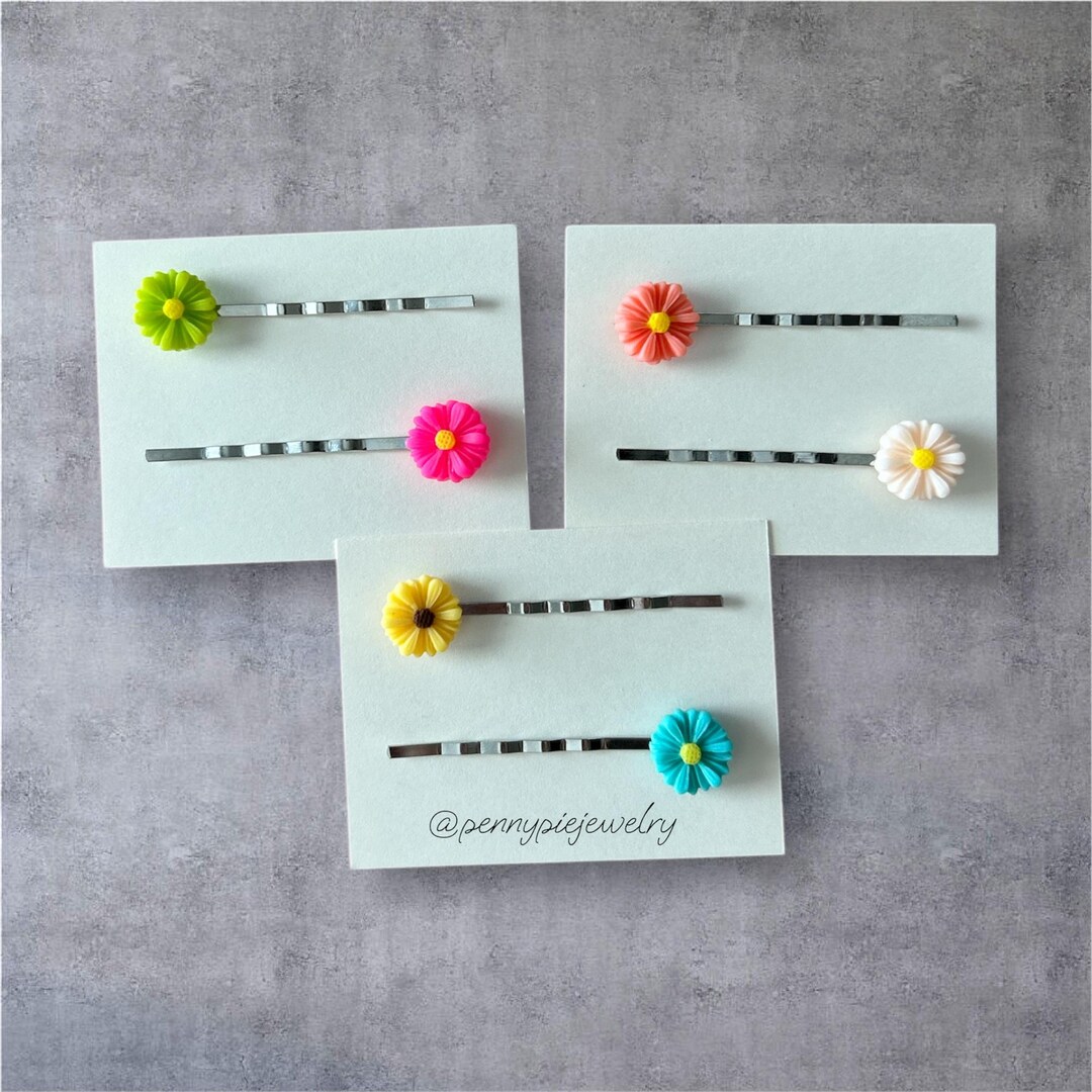 Daisy Flower Bobby Pins - Bright Hair Accessories, Set of 2 - Etsy