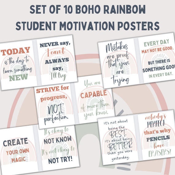Boho Rainbow Student Motivation Posters/ Teacher Digital - Etsy