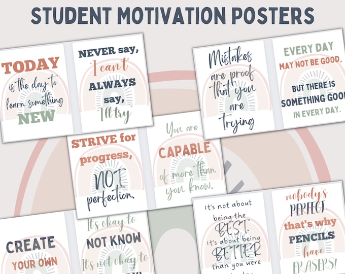 Boho Rainbow Student Motivation Posters Teacher Digital Prints Back to ...