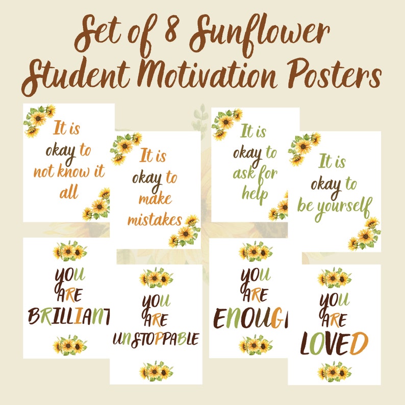 NEW Sunflower Student Motivation Posters Teacher Digital Prints Back to ...