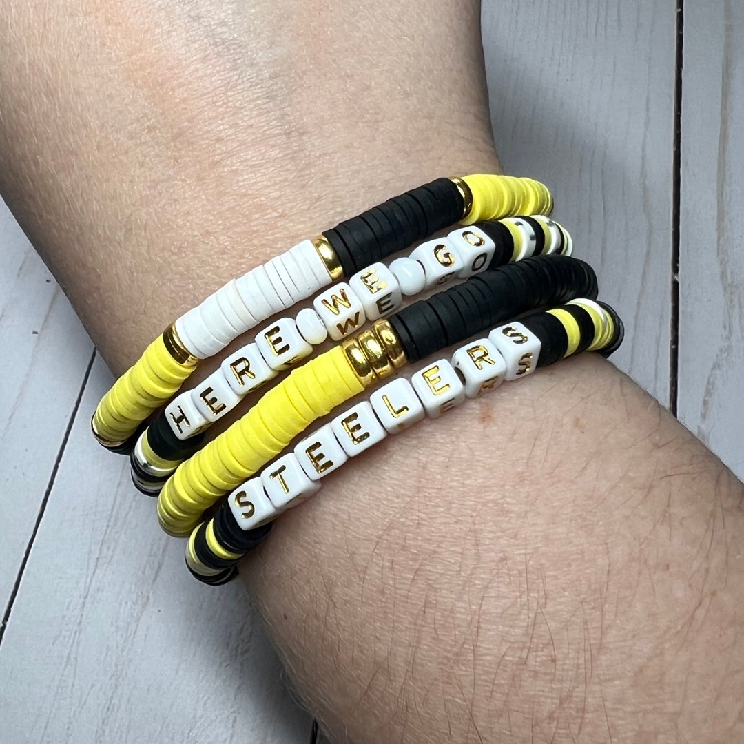 Pittsburgh Steelers Beaded Stretch Bracelet Stack, Here We Go, NFL ...