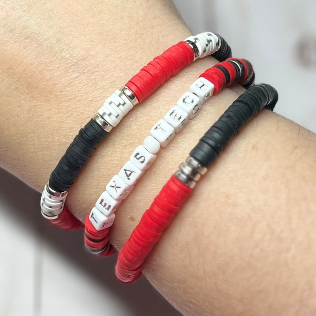 Texas Tech Beaded Stretch Bracelet Stack, Red Raiders, College Jewelry ...