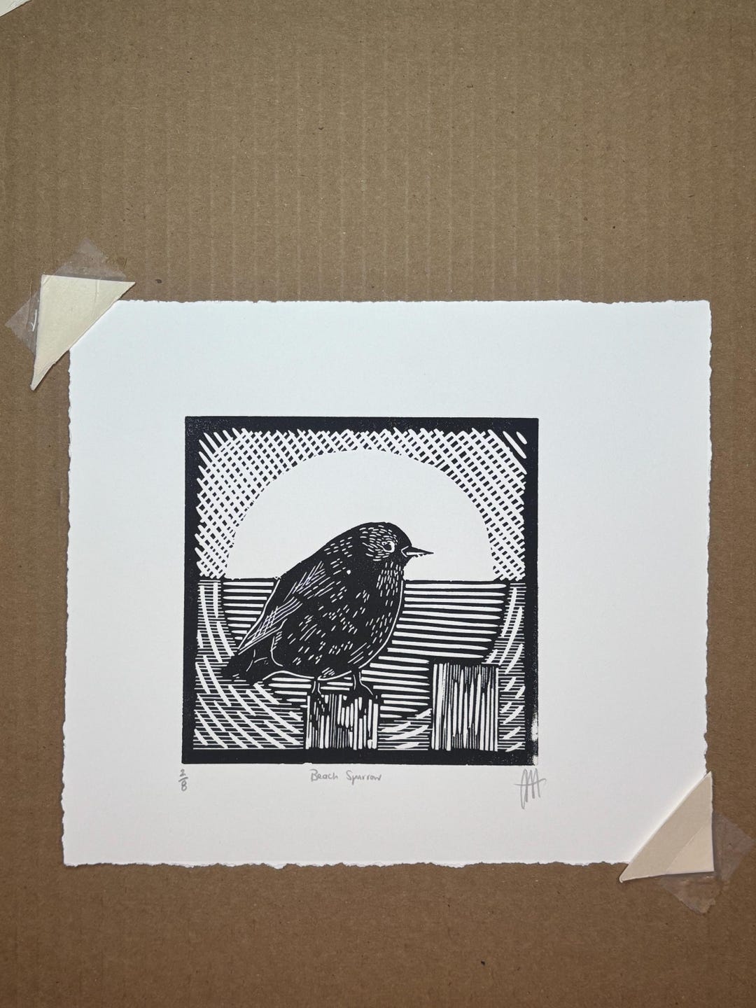 Handmade Beach Sparrow Linocut Print – Coastal Bird Art (5x5) - Etsy
