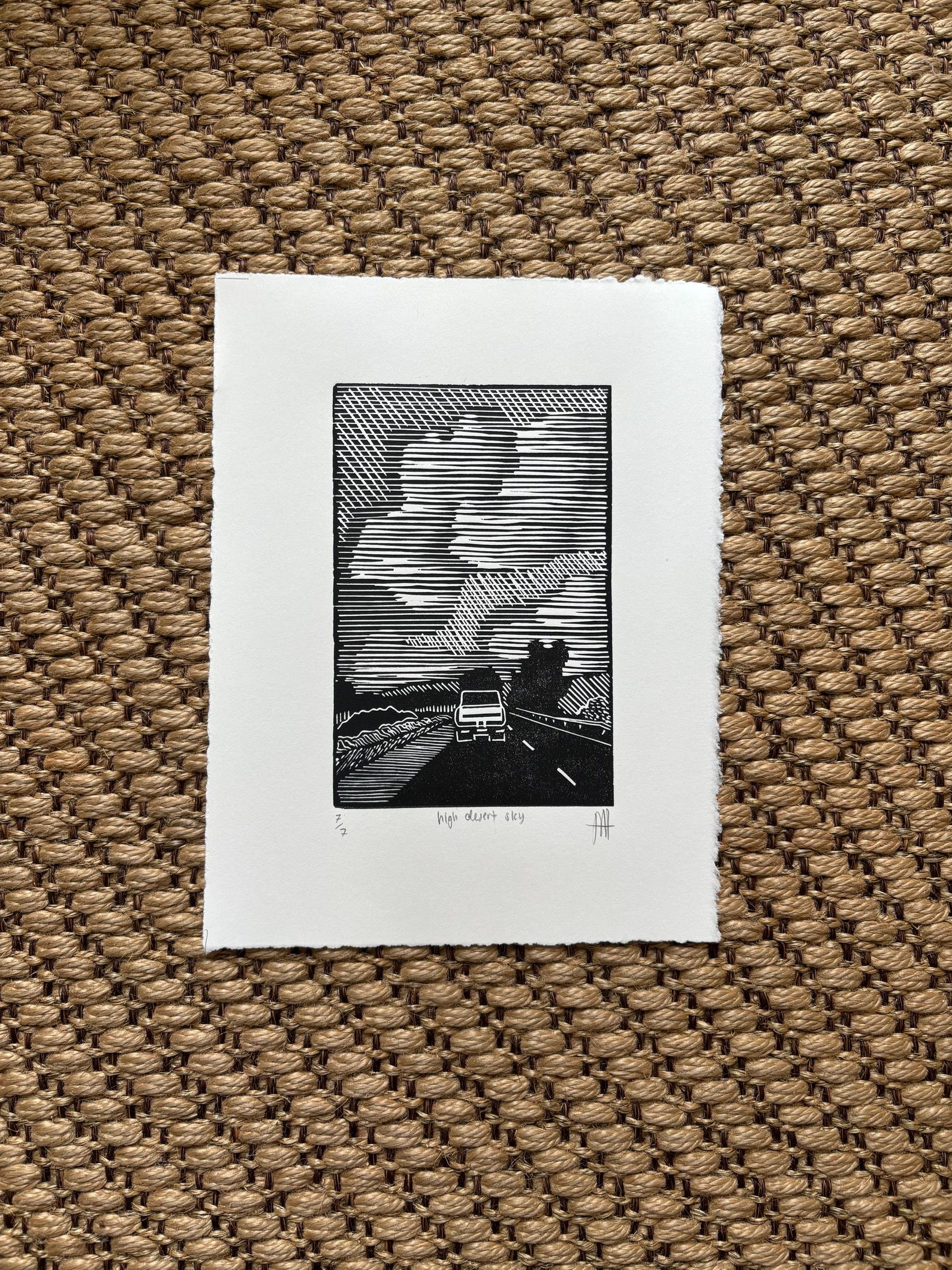Handmade - High Desert Sky - Linocut Artwork - Etsy