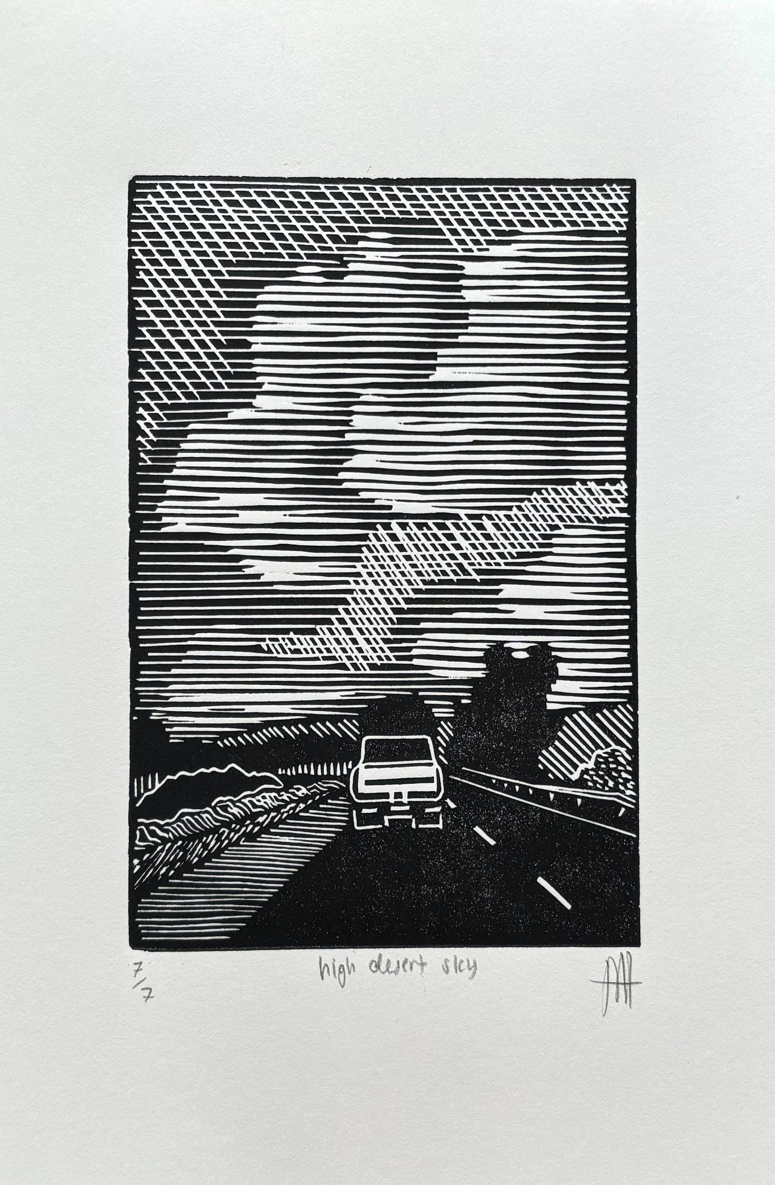 Handmade - High Desert Sky - Linocut Artwork - Etsy