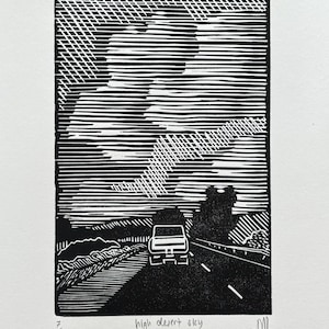 Handmade - High Desert Sky - Linocut Artwork - Etsy