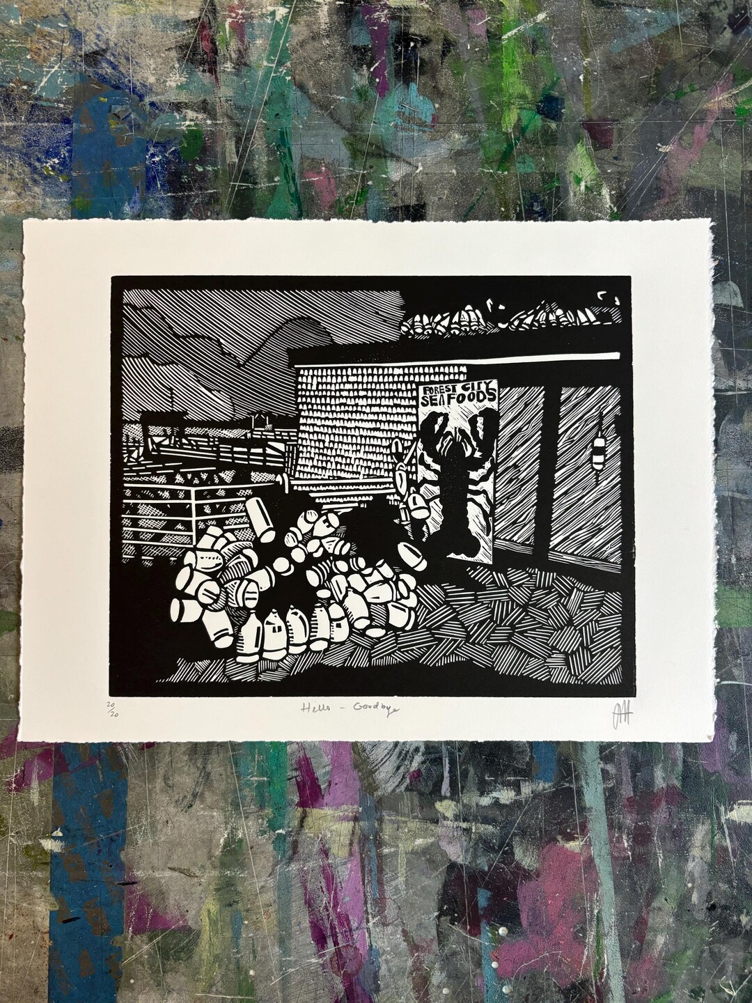 Handmade - Hello - Goodbye - Artwork Linocut - Peaks Island - Etsy