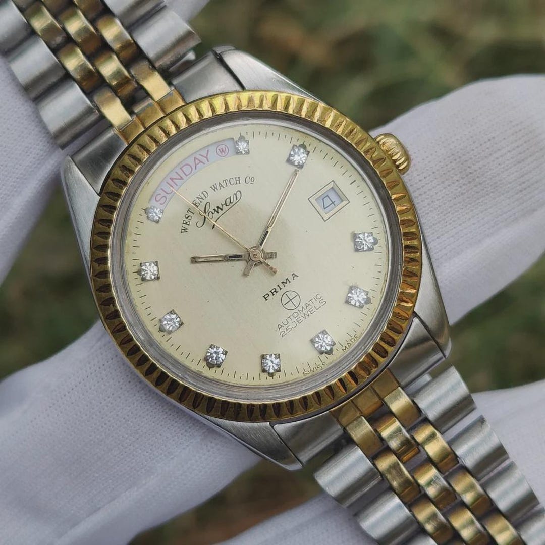 West End Watch Co Sowar President Automatic Diamond Dial Vintage Men's ...