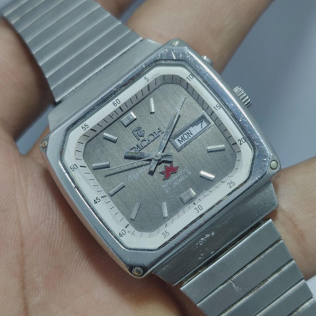 Rare Ricoh Automatic Crystal 21J Day/date Stainless Vintage Japan Men's ...