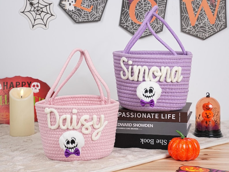 Custom Halloween Candy Basket Name Embroidery, Halloween Trick or Treat ...