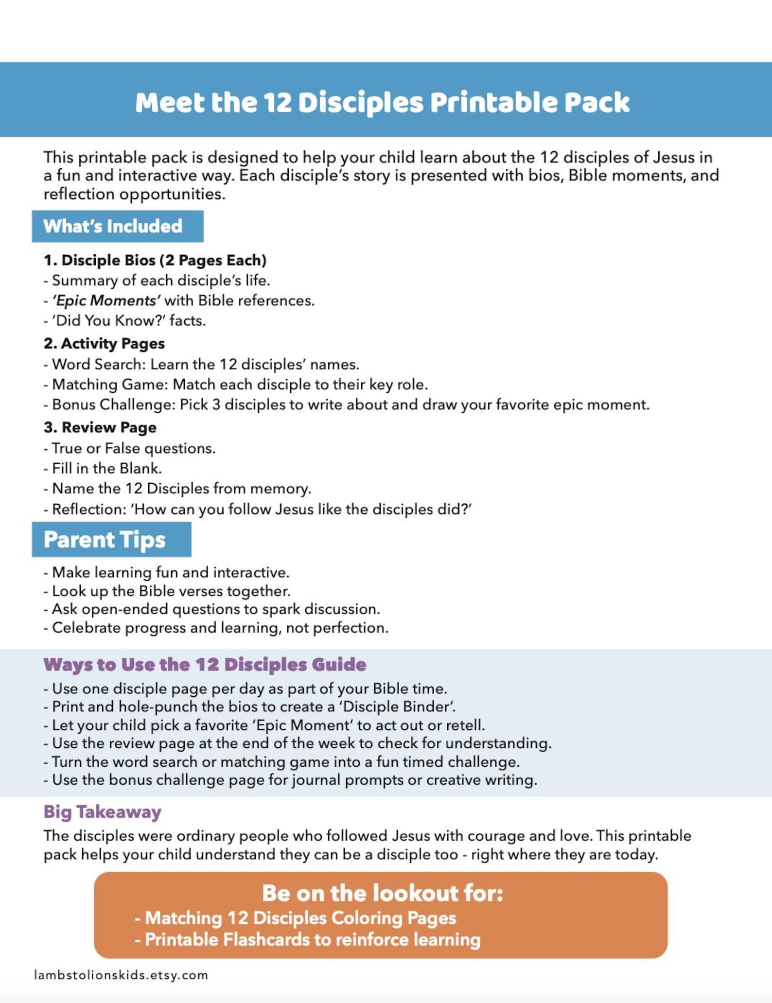 12 Disciples Activity Pack for Kids | Christian Bible Lessons ...