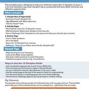12 Disciples Activity Pack for Kids | Christian Bible Lessons ...