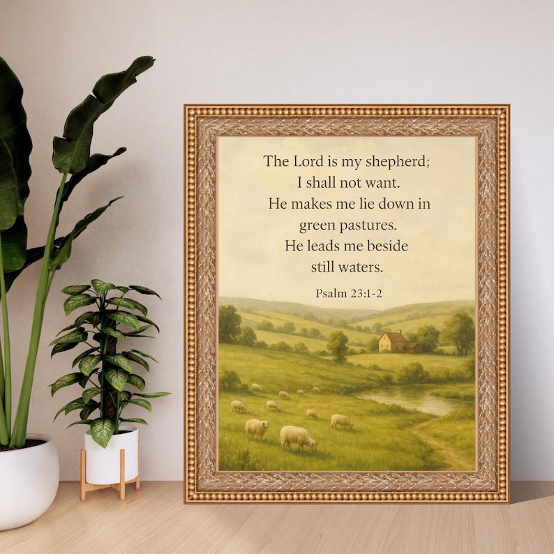 Psalm 23 Farmhouse Wall Art | Christian Bible Verse Printable | Green ...