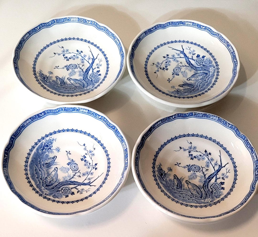 Antique Furnivals Quail Blue & White Transferware Saucers England C ...