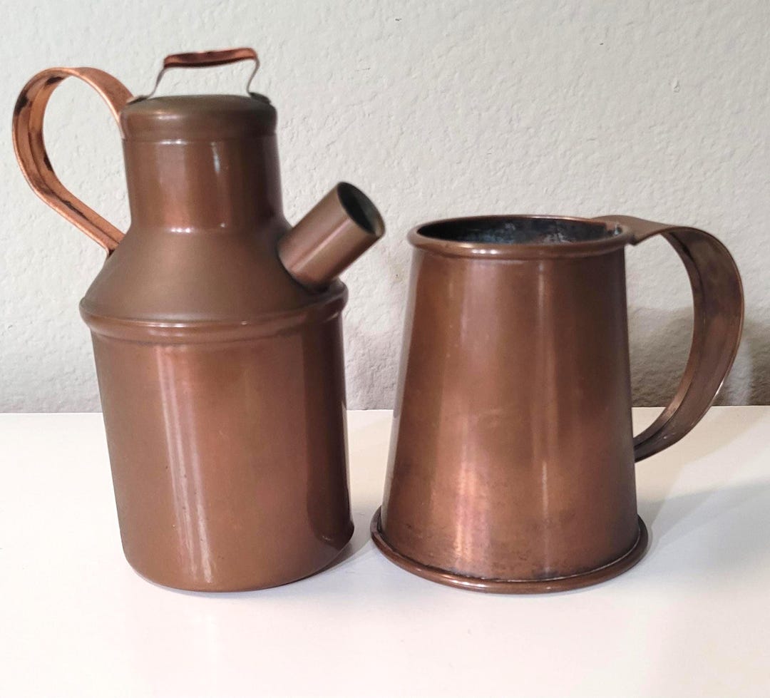 Primitive Copper Oil Can and Tankard Mug Set, Mid-century Copper ...