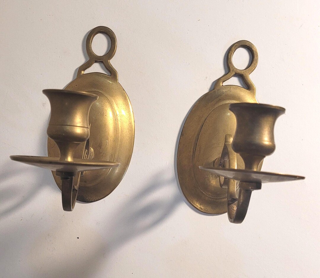 Vintage Brass Wall Candle Sconces - Scroll Arm, Colonial Revial ...