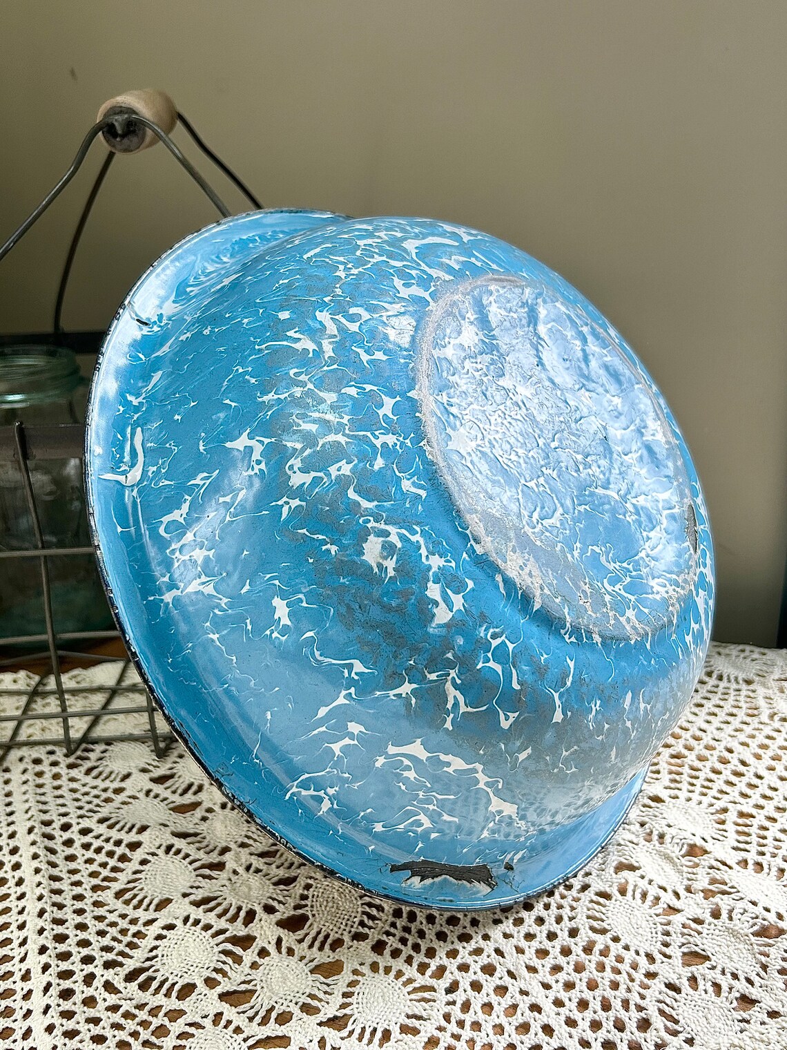 Vintage Graniteware Basin - Blue Swirl Enamelware - Farmhouse Decor - Etsy