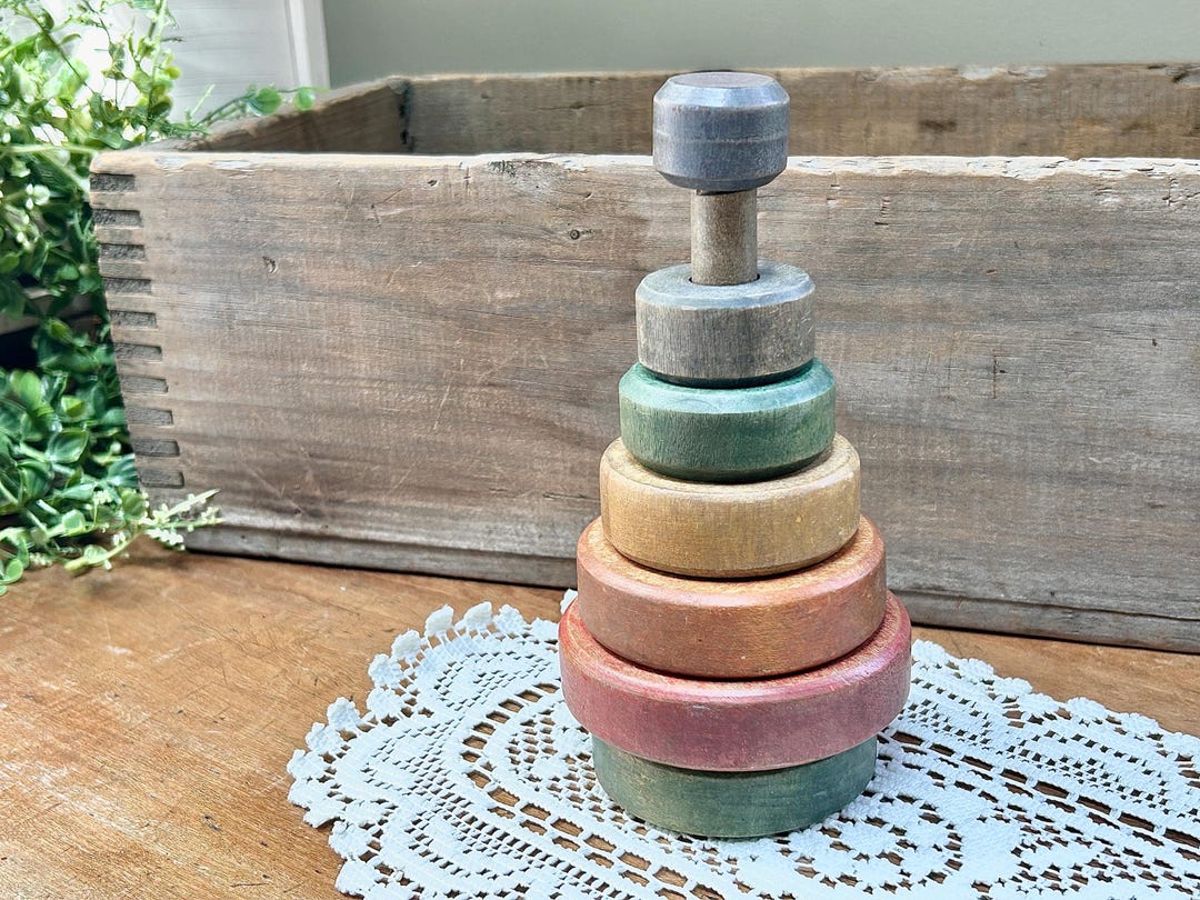 Vintage Wooden Stacking Toy Rings | Nursery Decor 1930s 1940s - Etsy