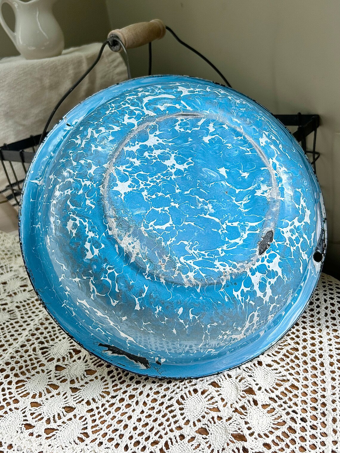 Vintage Graniteware Basin Blue Swirl Enamelware Farmhouse Decor - Etsy