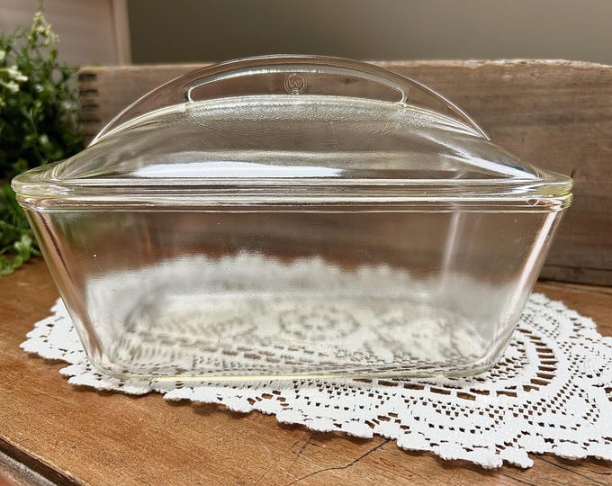 Clear Glass Vintage Loaf Pan With Fin Handled Lid - Retro Kitchen ...