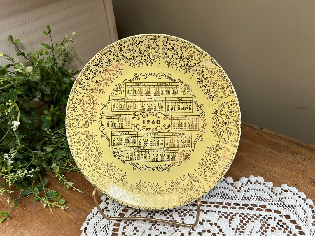 Vintage 1960 Calendar Plate: Yellow & Gold - Etsy