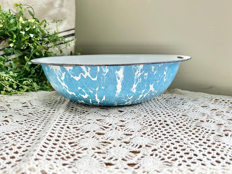 Vintage Graniteware Basin - Blue Swirl Enamelware - Farmhouse Decor - Etsy