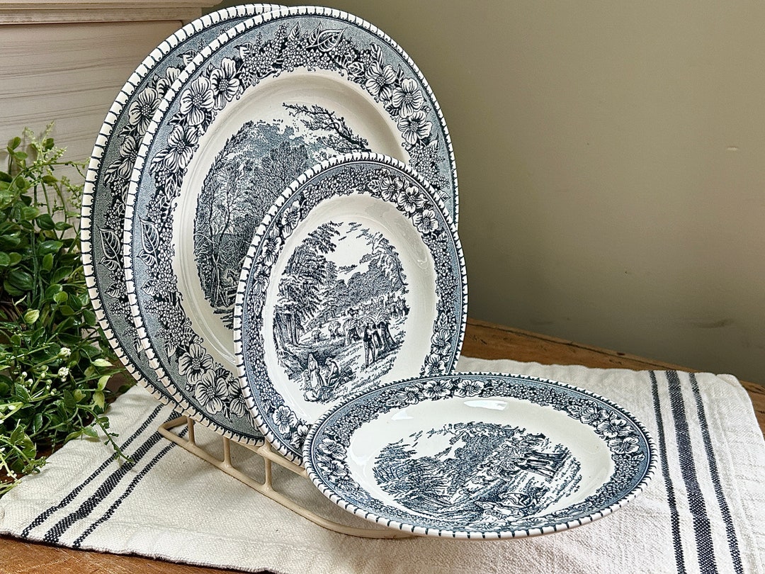 Vintage Blue Transferware - 2 Dinner Plates and 2 Small Plates ...