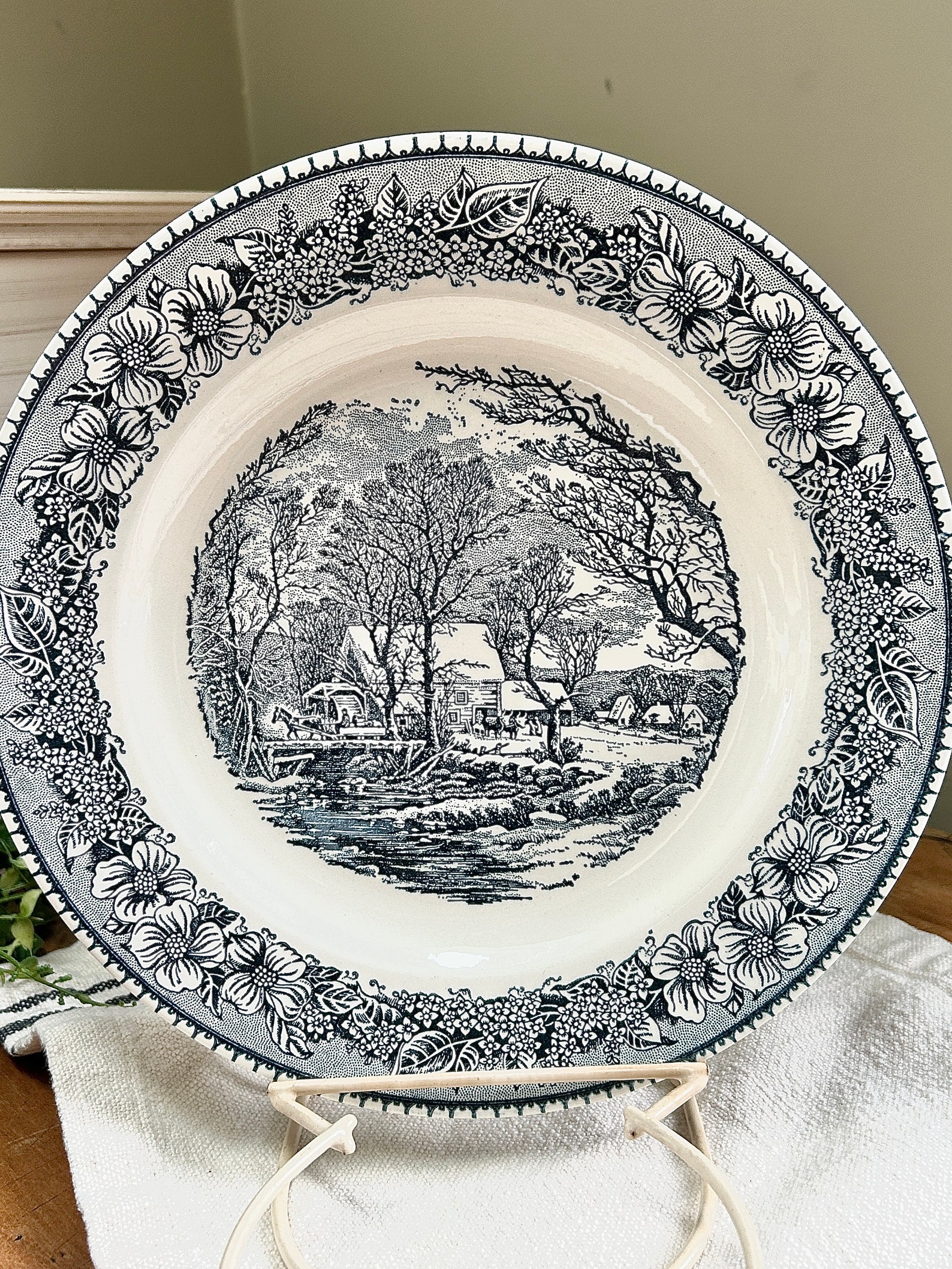 Vintage Blue Transferware 2 Dinner Plates and 2 Small Plates Pilgrim ...