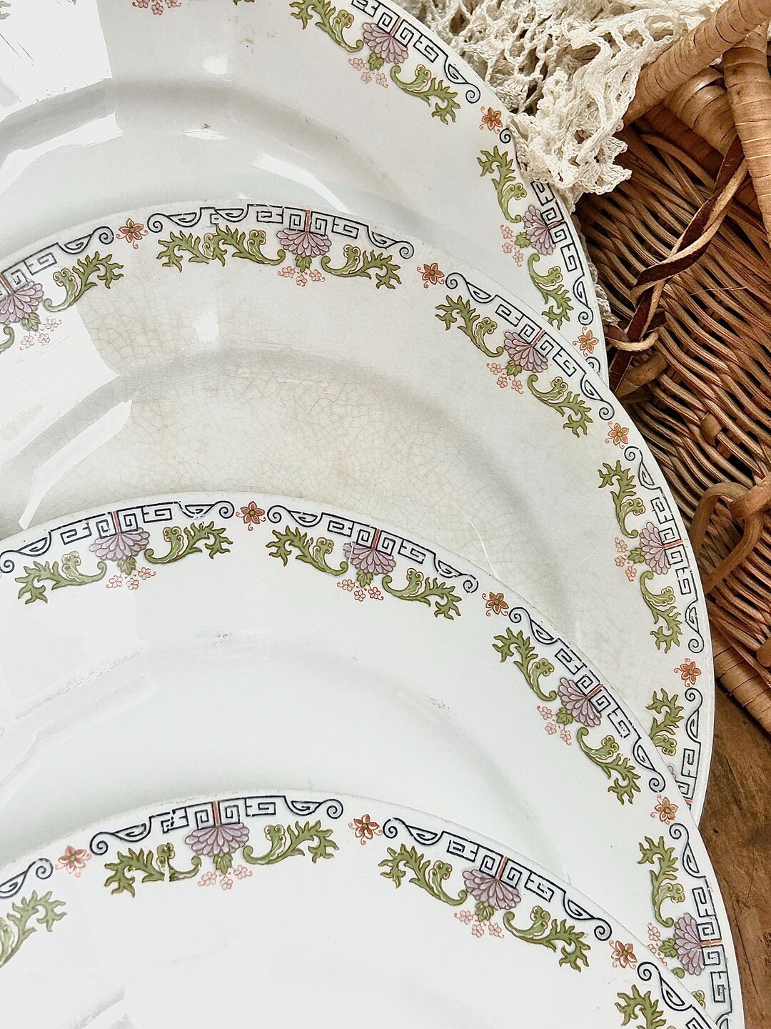 Vintage Edwin Knowles China Plates (set of 4): Greek Key Floral ...