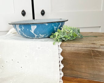 Enamel WASH BASIN Vintage Blue and White Swirl Enamelware Bowl Large ...