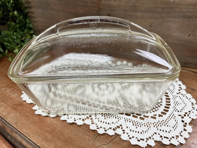 Clear Glass Vintage Loaf Pan With Fin Handled Lid Retro Kitchen ...