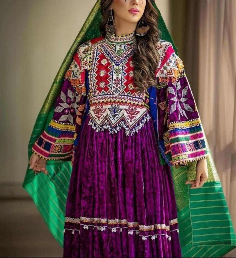 Embroidered Velvet Afghan Kuchi Dress: Traditional Boho Gown - Etsy
