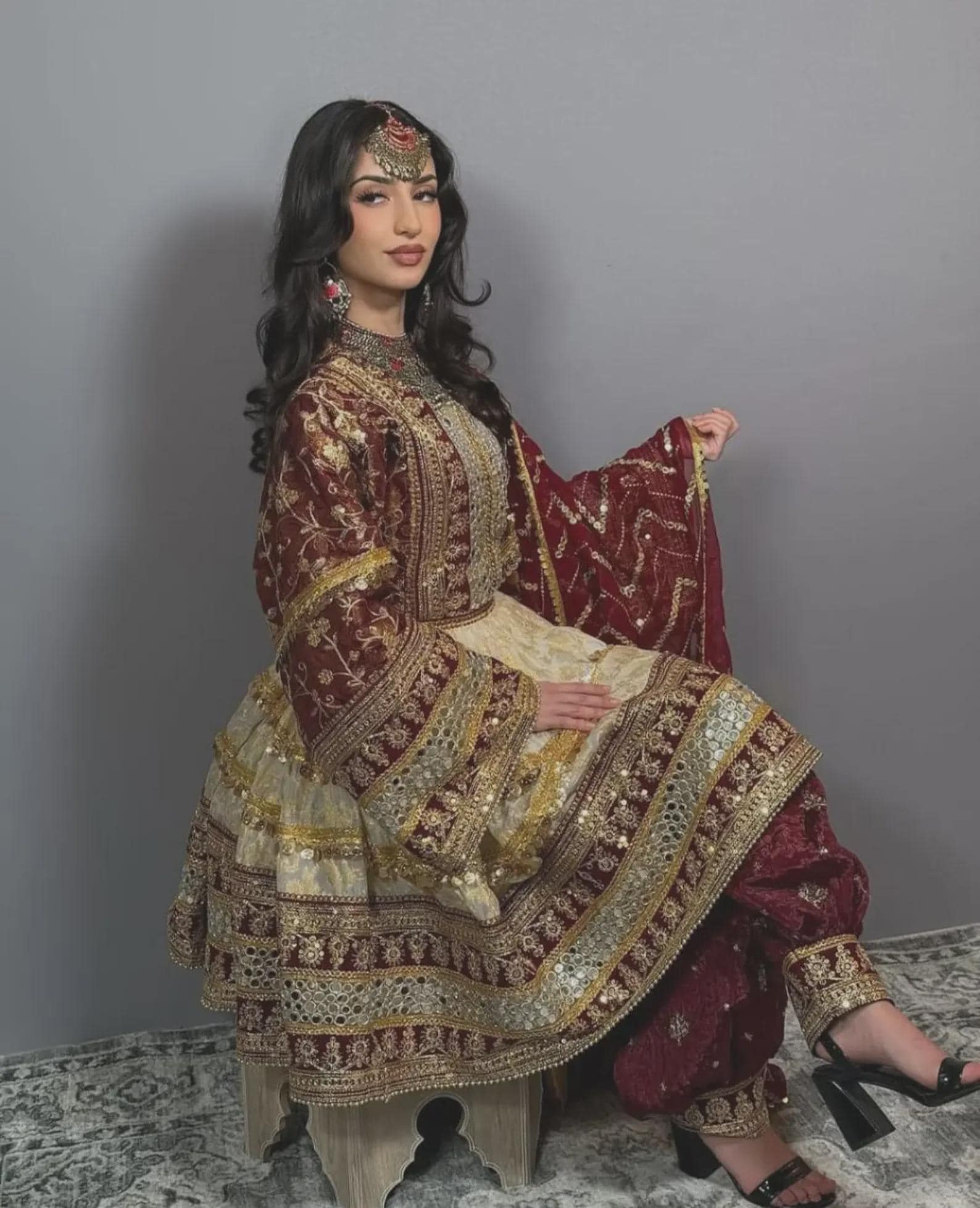 Handmade Afghan Dress: Embroidered Jamawar Fabric Outfit With Scarf ...