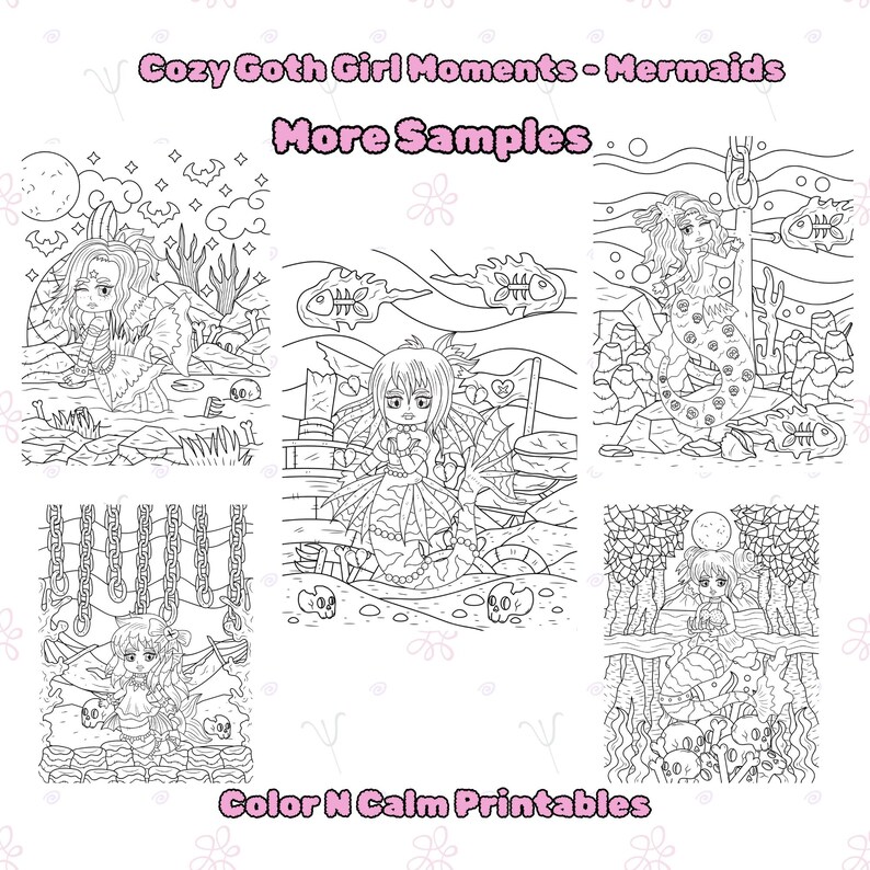 Gothic Mermaid Coloring Pages | Cozy Dark Fantasy Bundle (15 Designs ...
